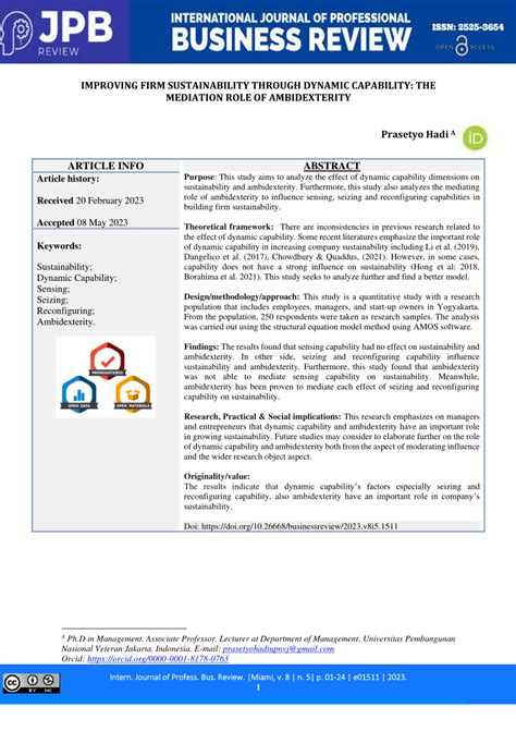 Pdf Improving Firm Sustainability Through Dynamic Capability The Mediation Role Of Ambidexterity