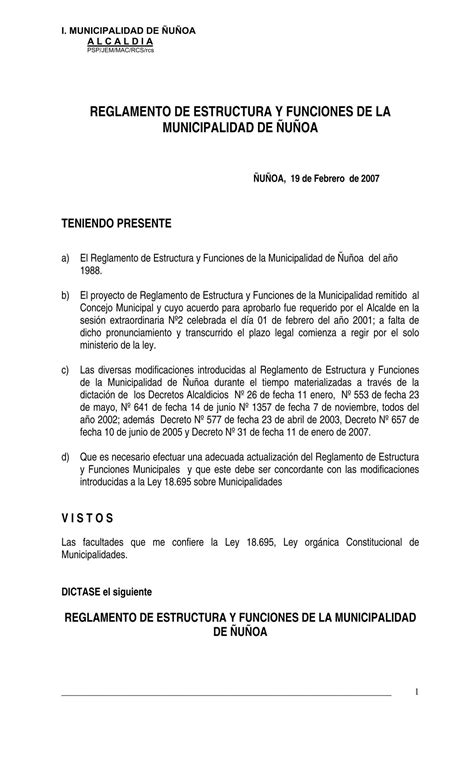 Reglamento De Estructura Y Funciones De La Municipalidad De ñuñoa