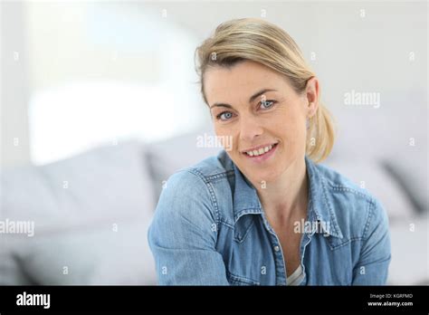 Portrait Of Attractive Mature Blond Woman Stock Photo Alamy