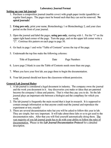 Fillable Online Laboratory Journal Format Fax Email Print Pdffiller