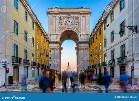 Rua Augusta Arch A Lisbona Portogallo Intorno Al Tramonto Fotografia