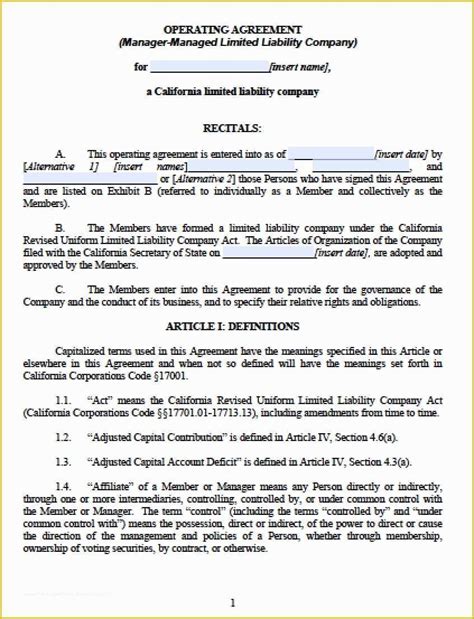 Ca Llc Operating Agreement Template