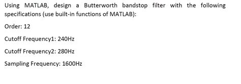 Solved Using MATLAB Design A Butterworth Bandstop Filter Chegg