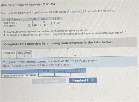 Solved Fsa 09 1 Company Analysis Lo A1 P4 Use The Table