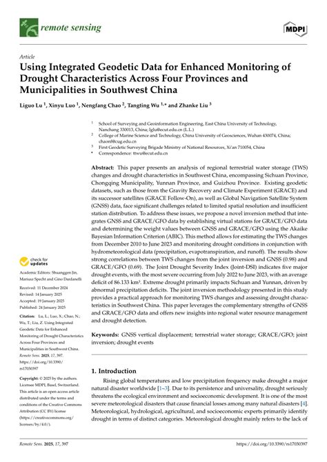 Pdf Using Integrated Geodetic Data For Enhanced Monitoring Of Drought