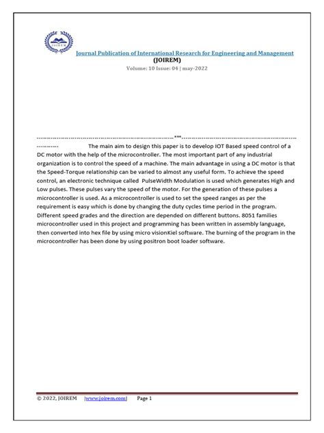 Iot Based Dc Motor Speed And Direction Control Pdf Direct Current Electric Motor