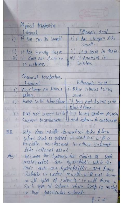 Class 10 Science Chapter 4 Carbon And Its Compounds Handwritten Notes