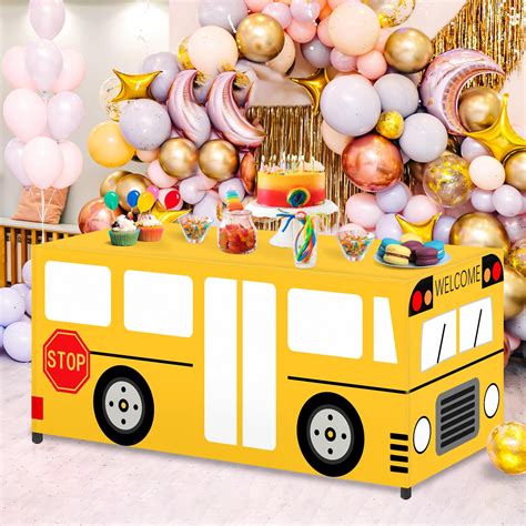 School Bus Decorations 6 Ft Large Back To School Table Cloth First