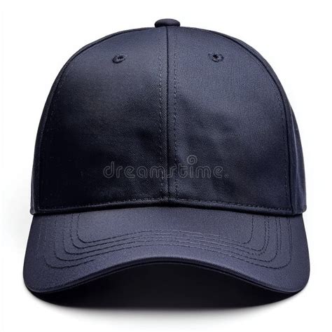 A Timeless Navy Blue Hat With A Curved Brim Viewed From The Side Stock