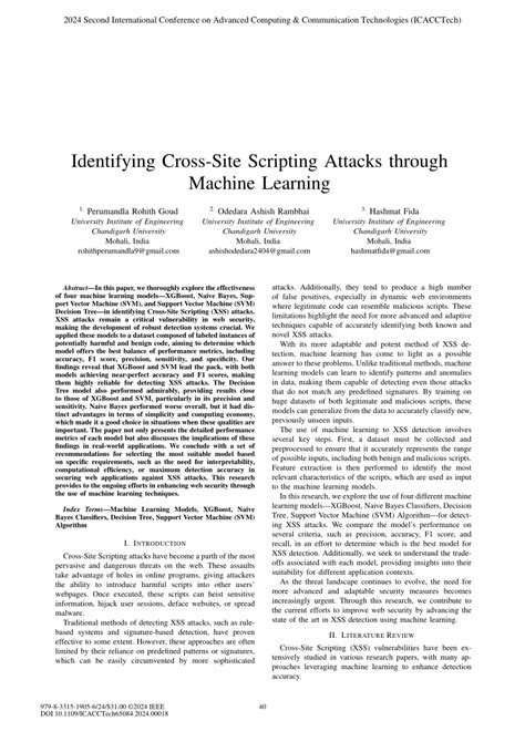 Pdf Identifying Cross Site Scripting Attacks Through Machine Learning