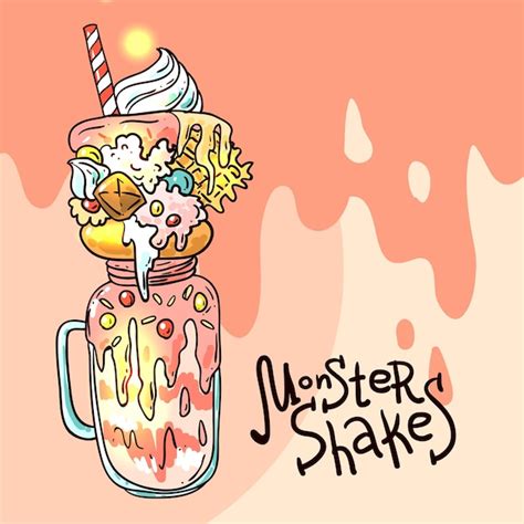 손으로 그린 벡터 일러스트 레이 션 몬스터 쉐이크 음식 스케치 프리미엄 벡터