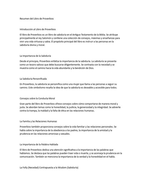 Resumen De Proverbios Pdf Libro De Proverbios Sabiduría