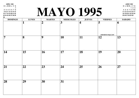 Calendario Mayo 1995 El Calendario Mayo Para Imprimir Gratis Mes Y