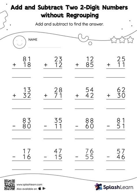 Add And Subtract Two 2 Digit Numbers Without Regrouping Vertical Addition And Subtraction Worksheet