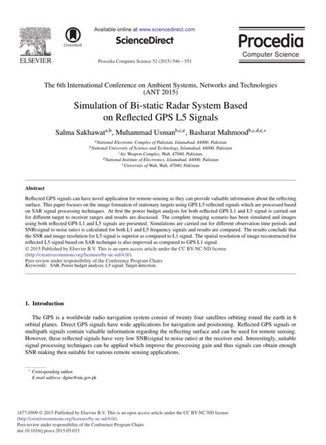Pdf Simulation Of Bi Static Radar System Based On Reflected Gps L5 Signals