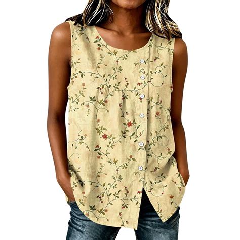 Perfectbot Womens Floral Sleeveless Blouse Casual Round Neck Tank Top