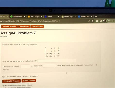 Solved Assign4 Problem 7 1 Point Maximize The Function P 9 8y