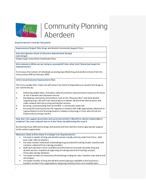 Fillable Online Communityplanningaberdeen Org Improvement Charter