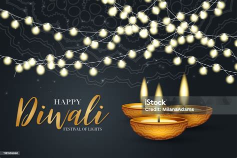 빛 포스터 디자인의 디 왈리 축제 보라색과 분홍색 배경에 빛나는 화환과 텍스트 타이포그래피가있는 인도 전통 휴가 배경 디야 오일 램프 벡터 그림입니다 3차원 형태에 대한