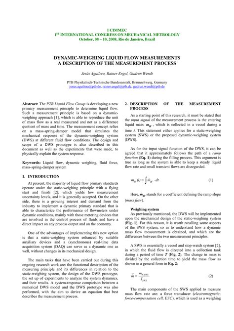 PDF Dynamic Weighing Liquid Flow Calibration System A Description Of The Measurement Process