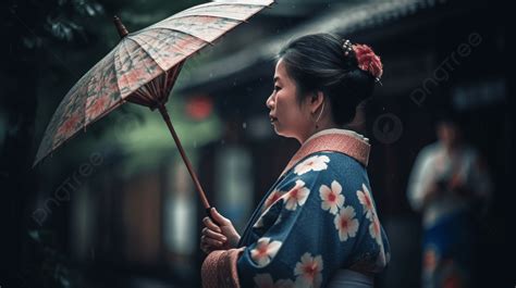 빗속에서 우산 아래 밖에 서 있는 일본 여자 우산을 쓰고 유카타를 입은 여성 고화질 사진 사진 우산 배경 일러스트 및 사진 무료 다운로드 Pngtree
