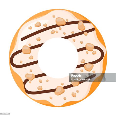 Donat Kartun Dengan Kacang Dan Cokelat Putih Dalam Ilustrasi Vektor Animasi Makanan Ilustrasi