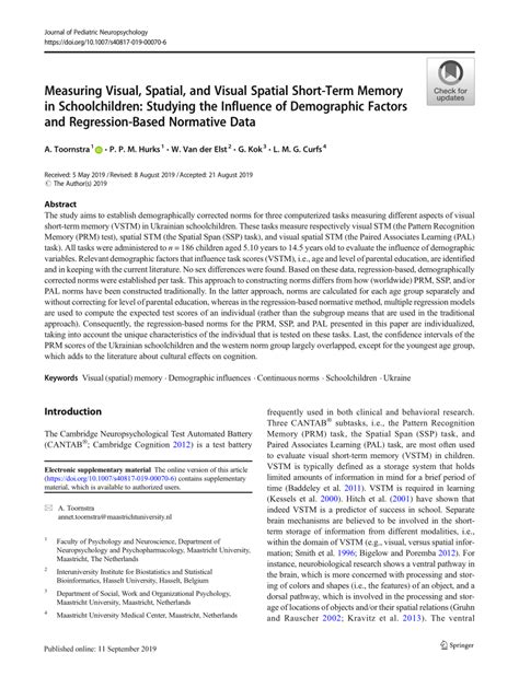 pdf measuring visual spatial and visual spatial short term memory
