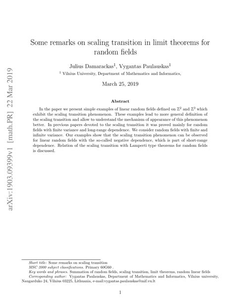pdf some remarks on scaling transition in limit theorems for random