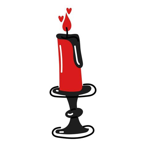 A Red Burning Candle On A Doodle Candlestick Love Romance Flat