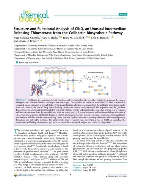 Pdf Structure And Functional Analysis Of Clbq An Unusual Intermediate Releasing Thioesterase