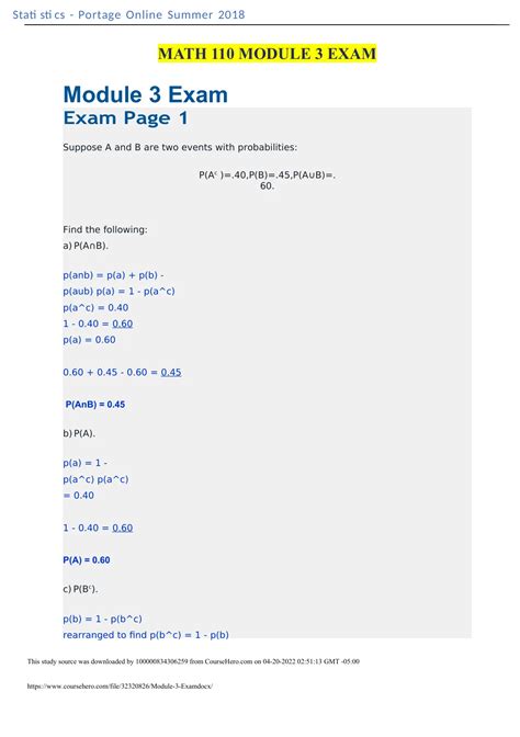 Math 110 Module 3 Exam Latest 2022 Math110 Module 3 Exam Math 110 Statistics Module 3 Exam