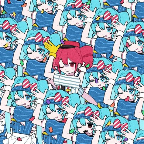 hatsune miku kasane teto mesmerizer vocaloid utau vocaloid highres 2girls q arm up