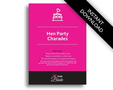 Hen Party Charades Inuendo Charades Hen Night Games Instant Download Hen Party Games Hens Do