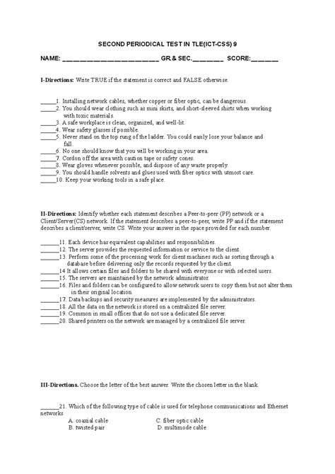 Pt G9 Tle Ict Css Mit Second Periodical Test In Tleict Css 9 Name