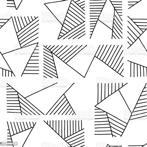 원활한 벡터 패턴 사각형 사각형 삼각형과 흑백 기하학적 손으로 그려진 배경 벽지 포장 포장 직물 인쇄 라인 드로잉 그래픽 디자인