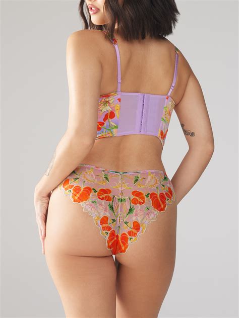 Mutha Nature Satin Cheeky Panty In Multi And Orange And Pink And Purple