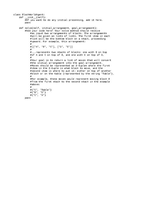 Cs101 Block World Agent Code Implementation And Solution Studocu