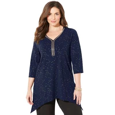 Catherines Womens Plus Size Metallic Dot Sharkbite Top 5x Navy Target