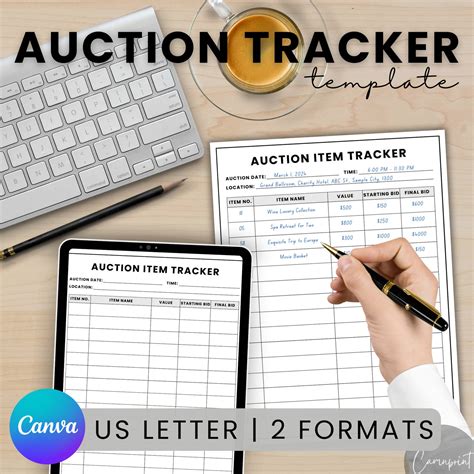 Auction Item Tracker Editable Auction Template For School Auction Live Auction Sheet For Silent