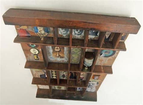 Great Quirky Printer Type Case Assemblage Wall Art Cabinet Of Curios