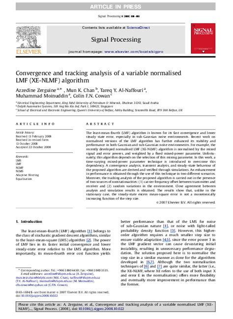 Pdf Convergence And Tracking Analysis Of A Variable Normalised Lmf