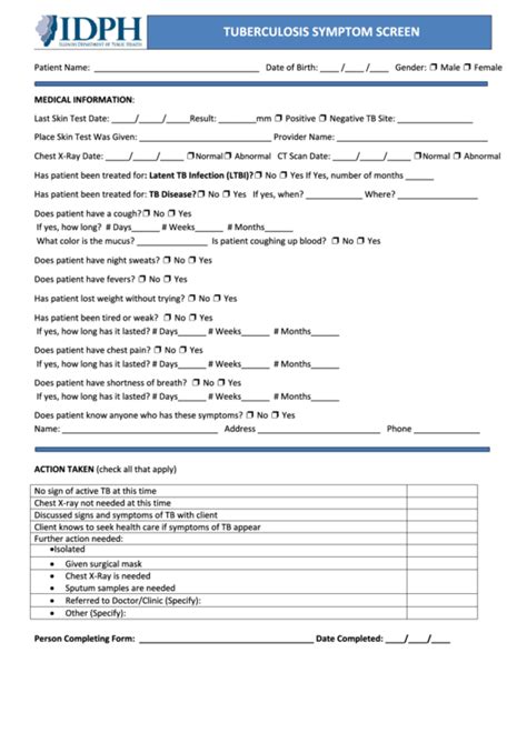 Tuberculosis Symptom Screen Form Printable Pdf Download