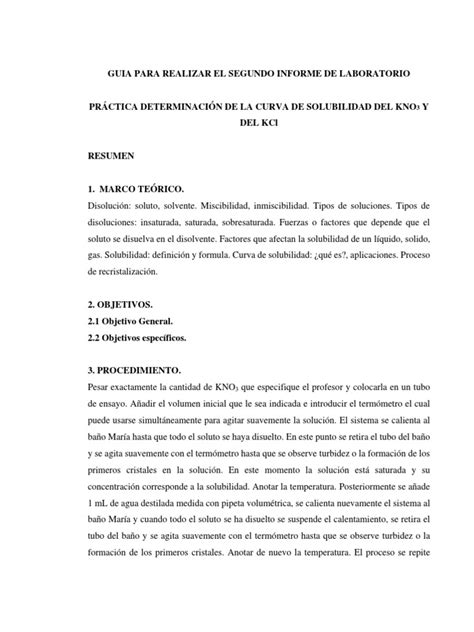 Guia Informe DeterminaciÓn De La Curva De Solubilidad Del Kno3 Y Del