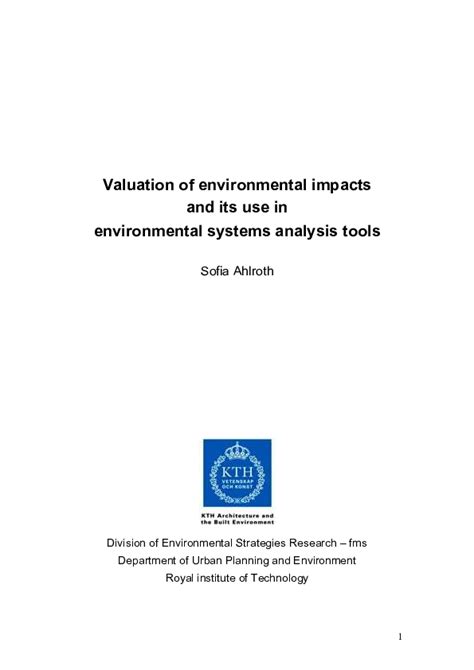 Pdf Valuation Of Environmental Impacts And Its Use In Environmental Systems Analysis Tools