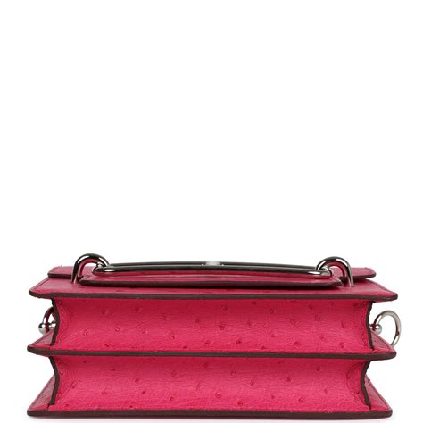 Pre Owned Hermes Mini Roulis Rose Tyrien Ostrich Palladium Hardware