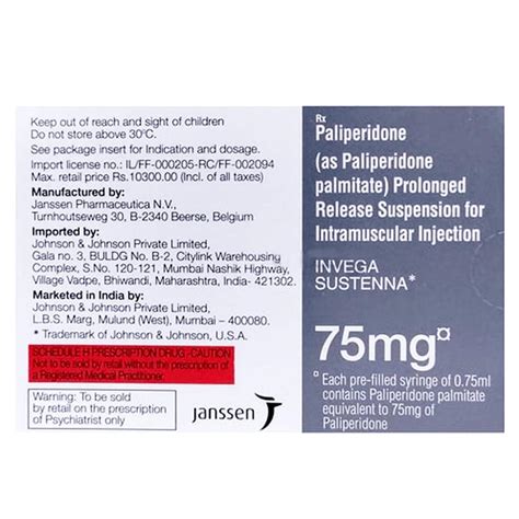 Invega Sustenna 75mg Injection 1s Price Uses Side Effects