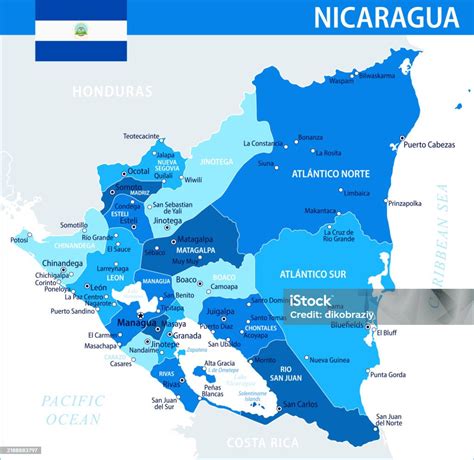 Nicaragua Map Vector Blue Spot Customizable Layered Political Map Of