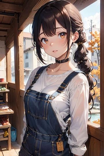 Premium Photo Anime Girl With Brown Hair Orange Eyes And Choker