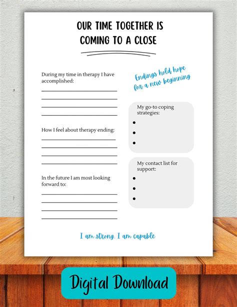 Therapy Termination Worksheet Counseling Closing Template Printable