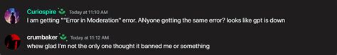 error in moderation chatgpt issue chatgpt openai developer forum